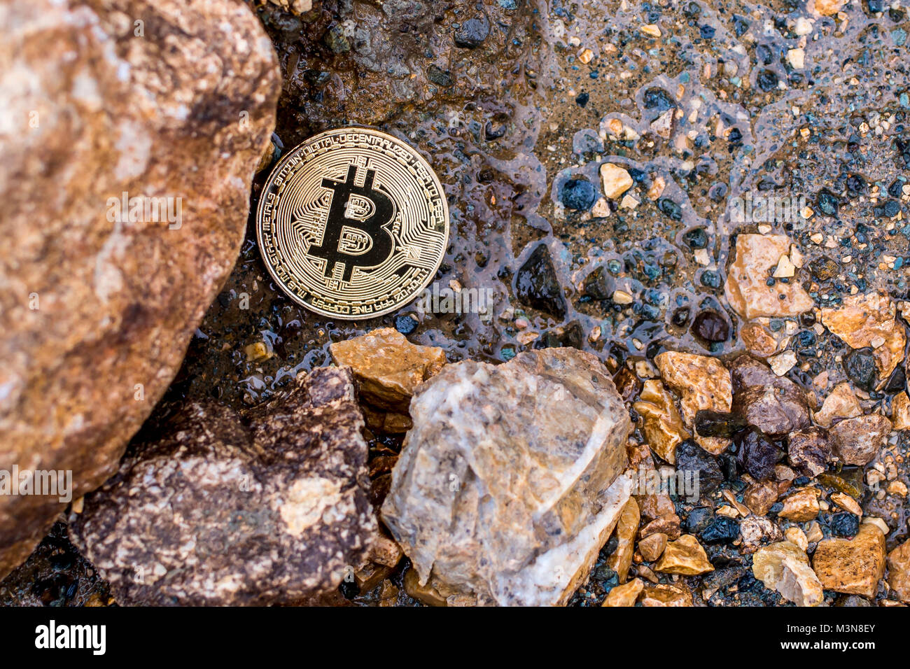 bitcoin on the stone background Stock Photo - Alamy