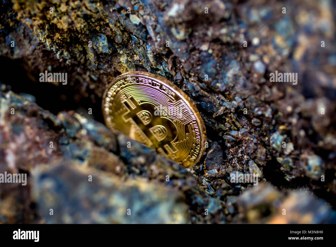 bitcoin on the stone background Stock Photo - Alamy