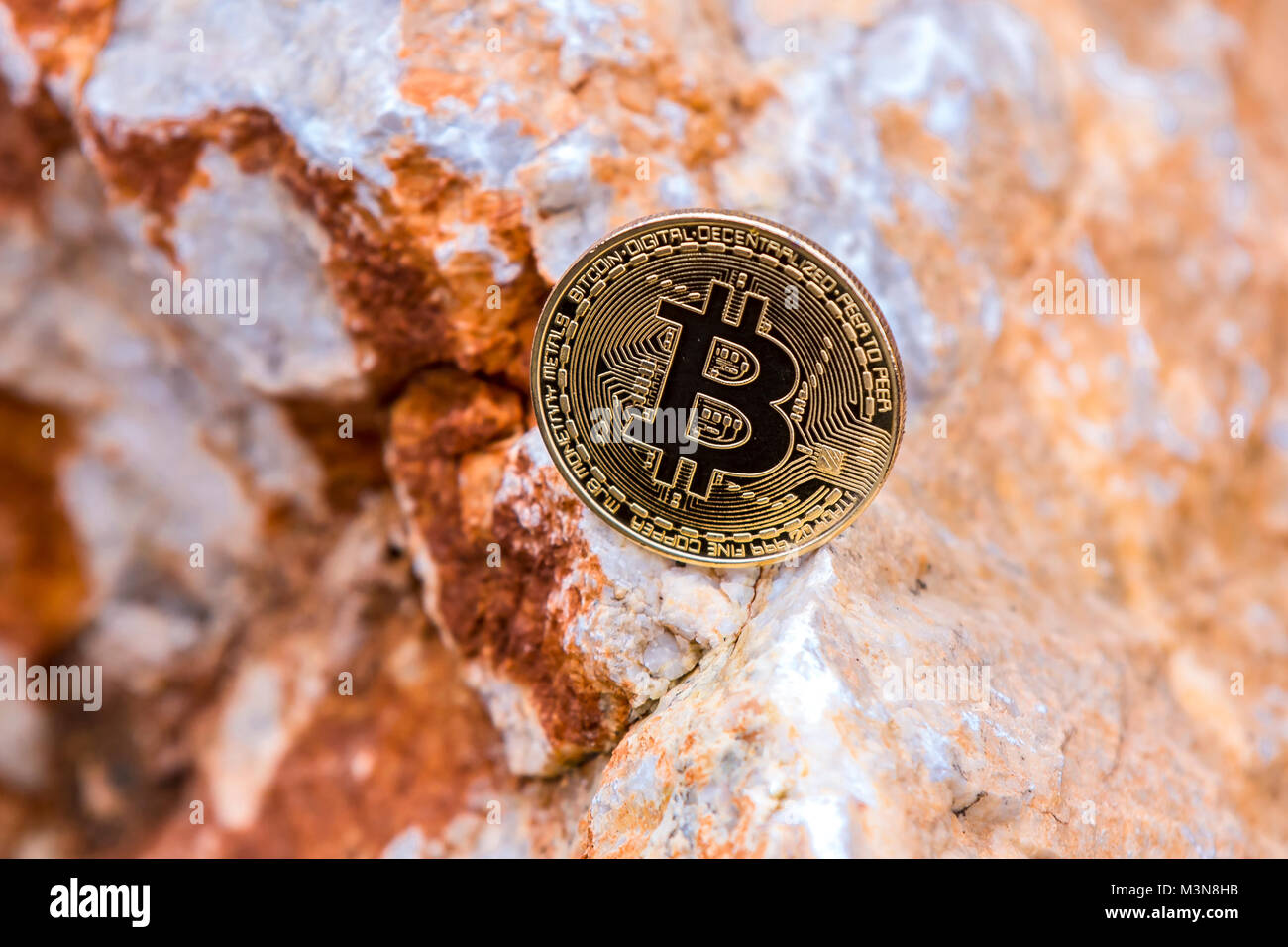 bitcoin on the stone background Stock Photo - Alamy