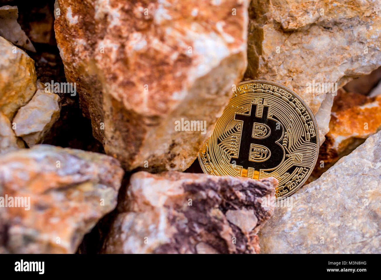 bitcoin on the stone background Stock Photo - Alamy