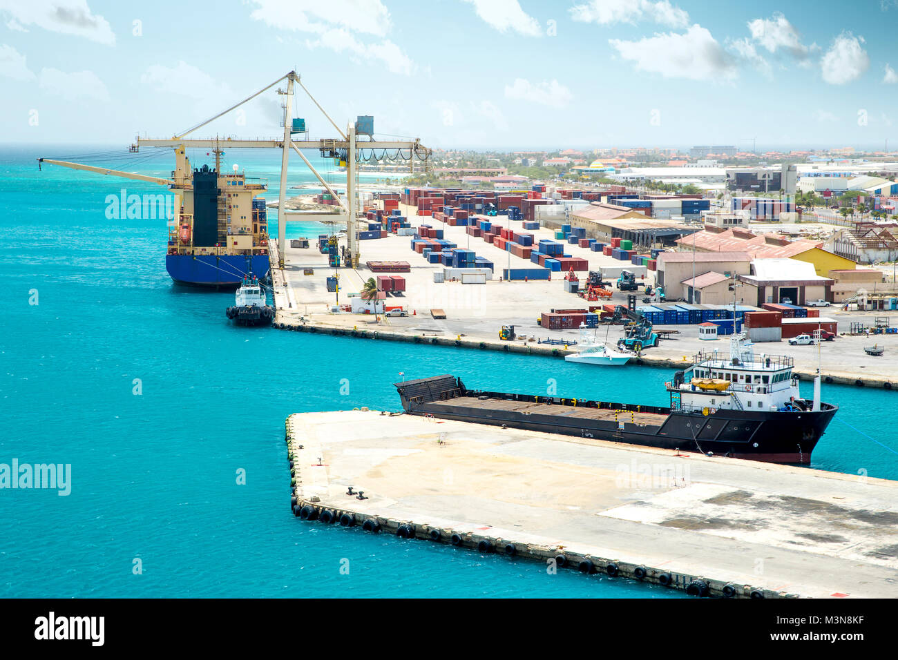 Cargo harbor on Aruba island Stock Photo - Alamy