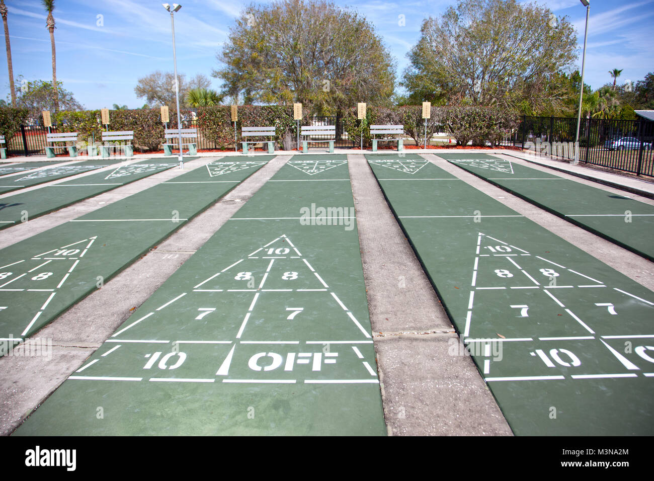 green shuffle board courts and palm trees Stock Photo - Alamy