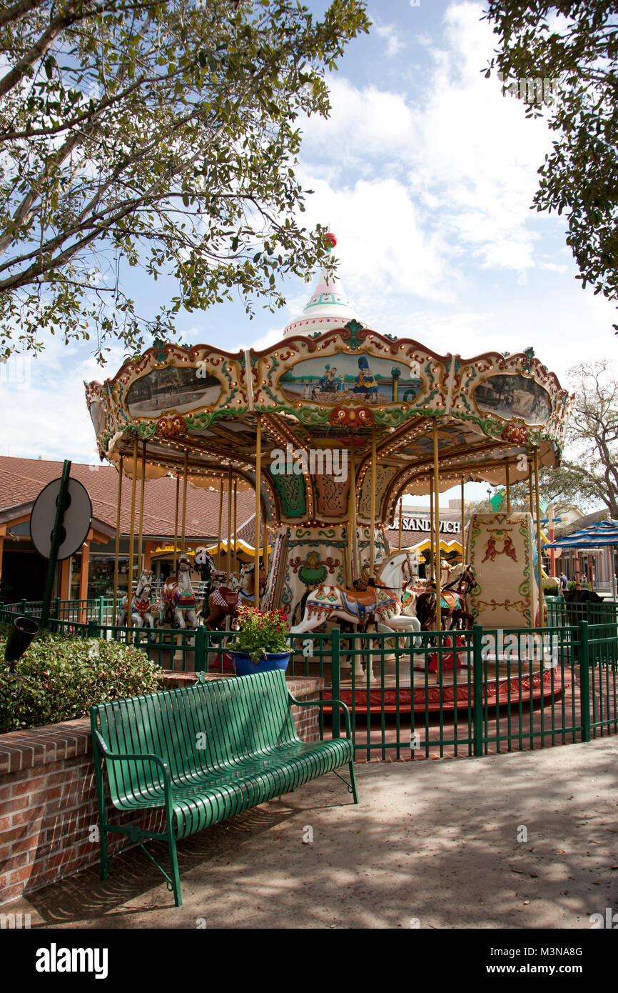 February 4, 2018- Orlando, Florida: a merry-go-round at Disney Springs ...