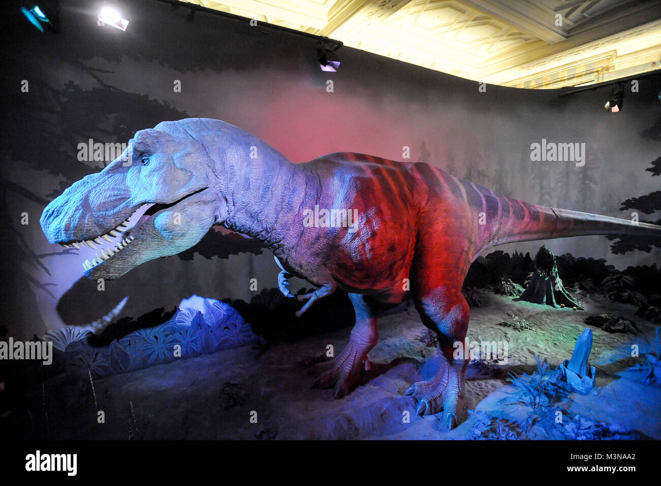 Moving roaring model of a T. rex dinasaur in Natural History Museum in ...