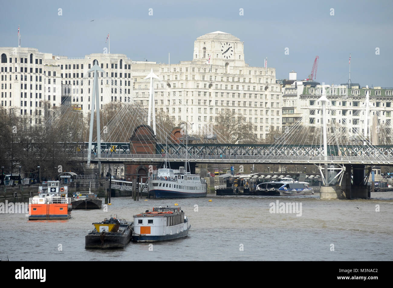Hungerford Bridge and The Golden Jubilee Bridge on River Thames, Art ...