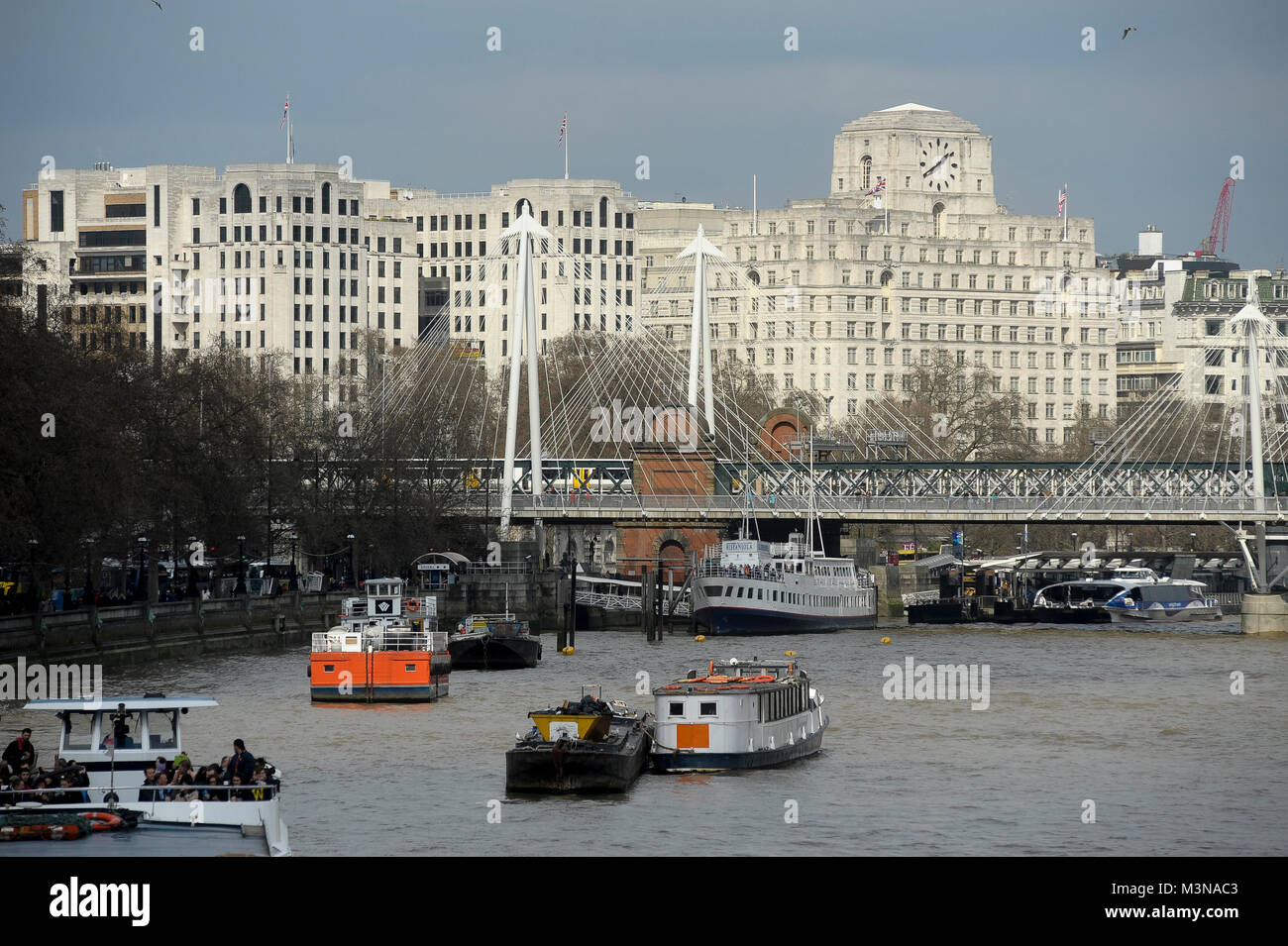 Hungerford Bridge and The Golden Jubilee Bridge on River Thames, Art ...