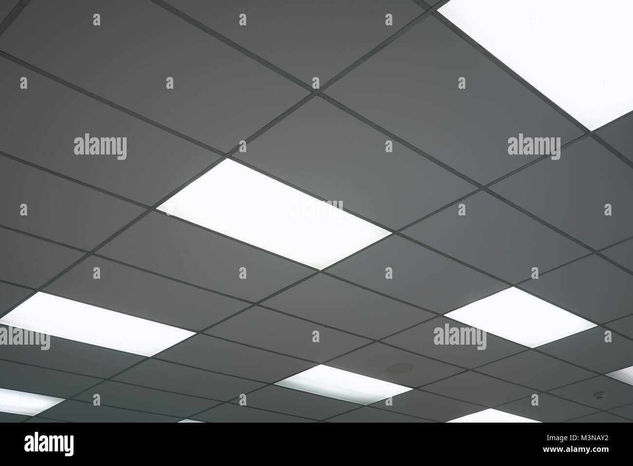 White ceiling with neon light bulbs in uprisen view.as background ...