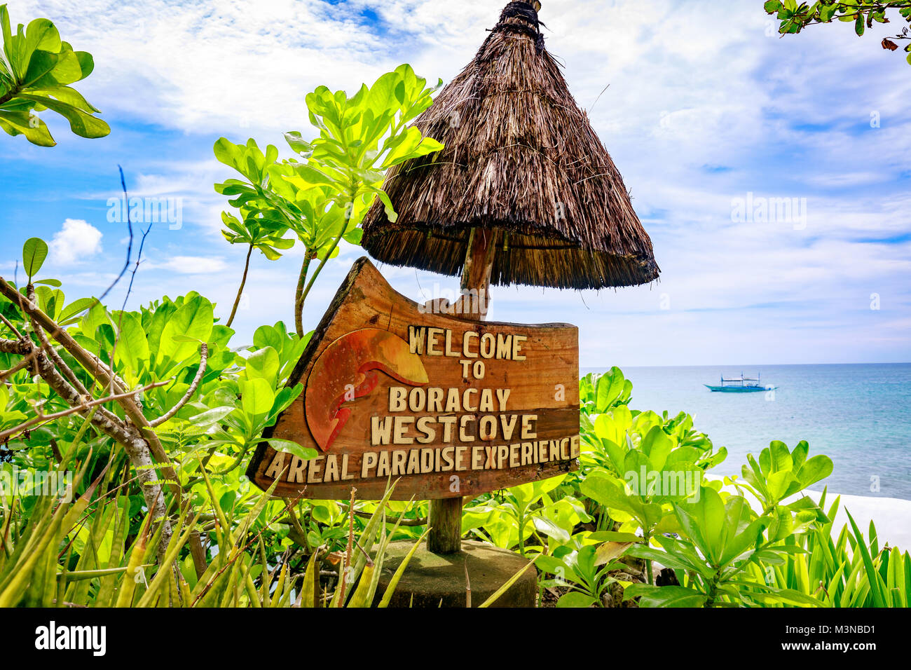 Boracay, Philippines - Nov 18, 2017 : Signboard of West Cove Resort ...