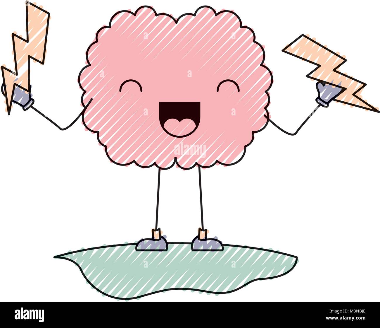 comic brain with thunders kawaii character Stock Vector Image & Art - Alamy