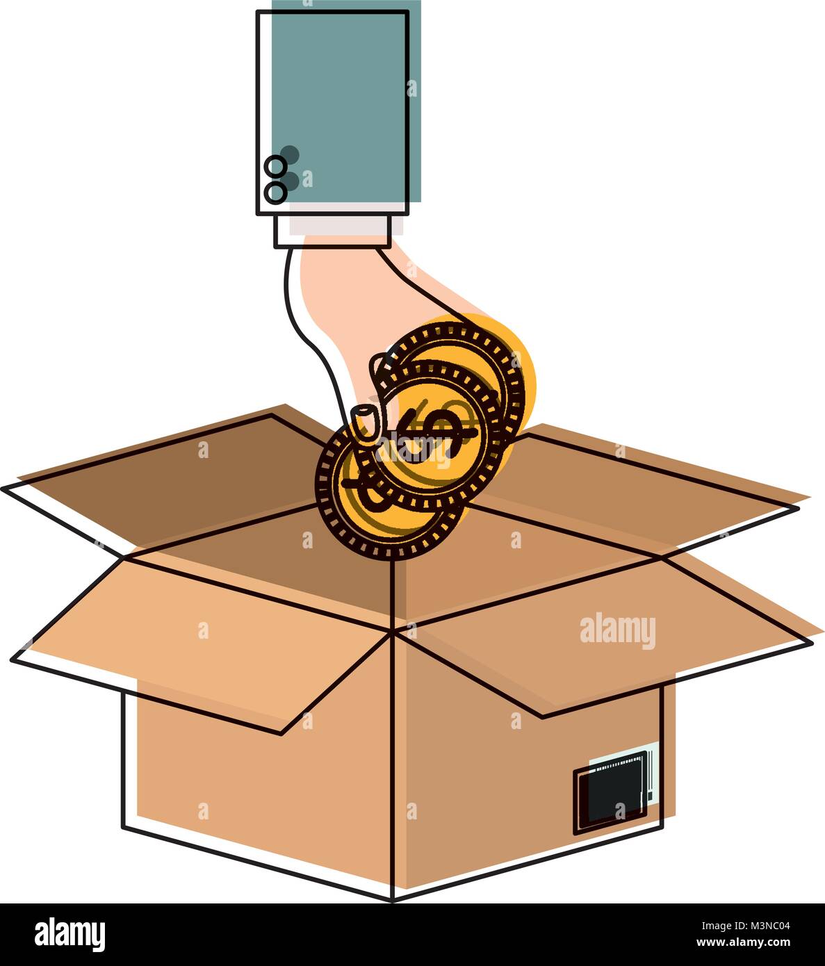 hand saver depositing coins in box Stock Vector Image & Art - Alamy