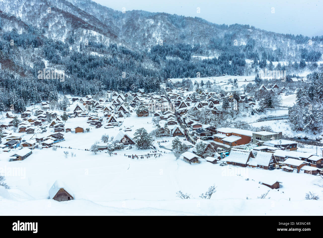 View of Ogimachi historic village of Shirakawa Go in winter, UNESCO ...