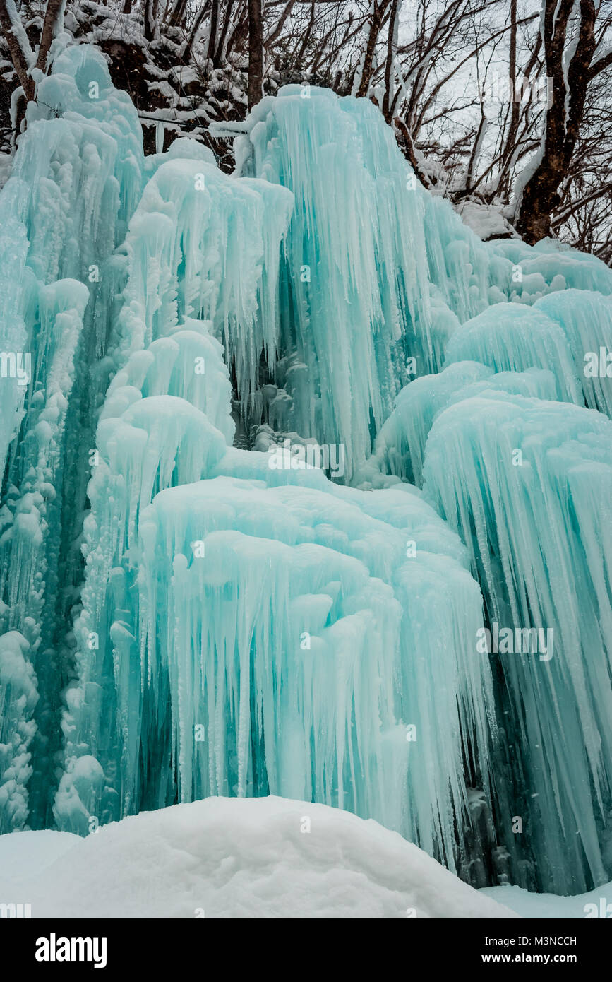 Frozen waterfall in winter time in the mountains, Gifu, Japan Stock ...