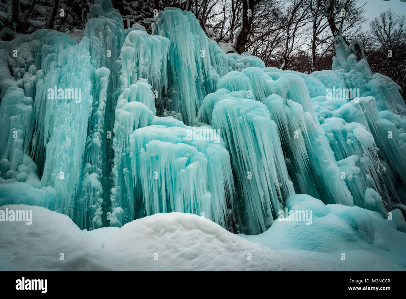 Frozen waterfall in winter time in the mountains, Gifu, Japan Stock ...