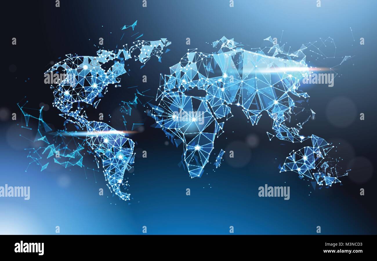 Polygonal World Map Glowing Wareframe Mesh, Global Travel And International Connection Concept ...
