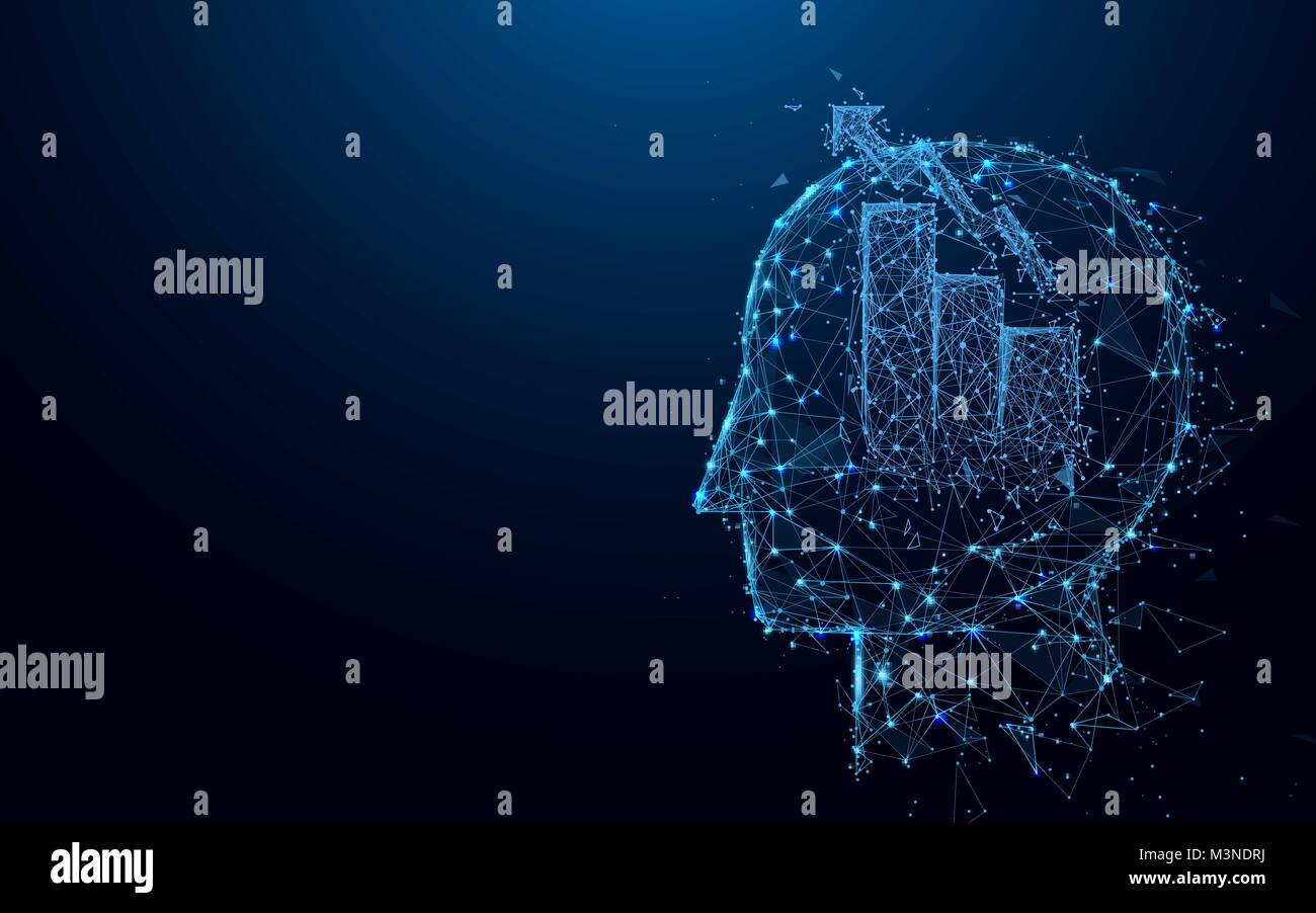Abstract Head With Graph And Chart Bar Symbol Form Lines And Triangles Point Connecting Network