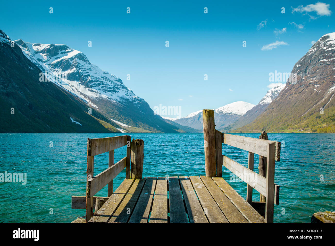 Wooden pier at the lake in Norway Stock Photo - Alamy