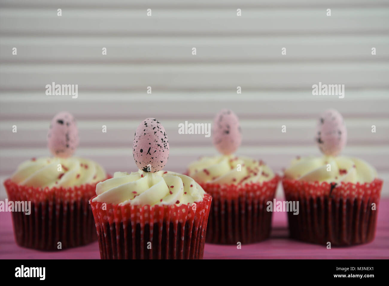 delicious home baked Easter time chocolate cupcakes decorated with pink ...