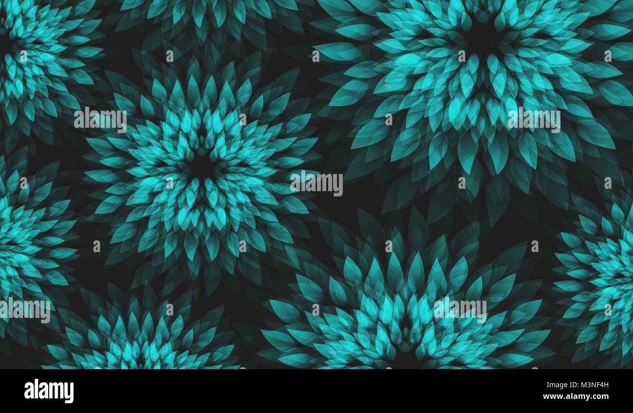 Vector Background with Floral Motiv. Turquoise Flowers on Dark ...