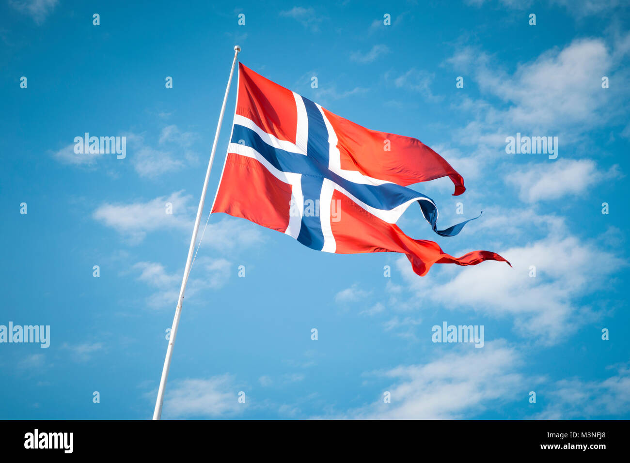 Norwegian flag waving hi-res stock photography and images - Alamy
