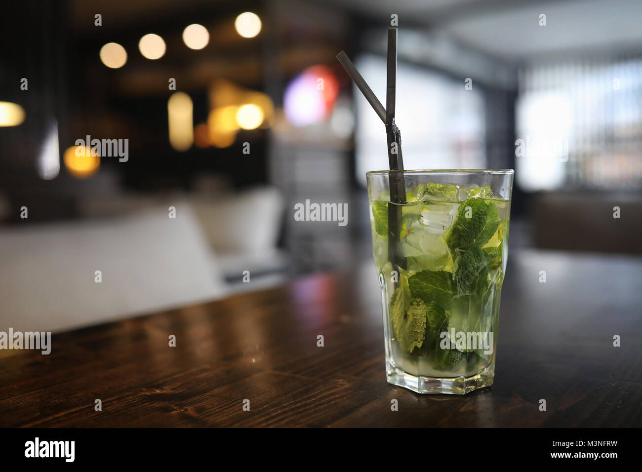 A table in a cafe with objects Stock Photo - Alamy