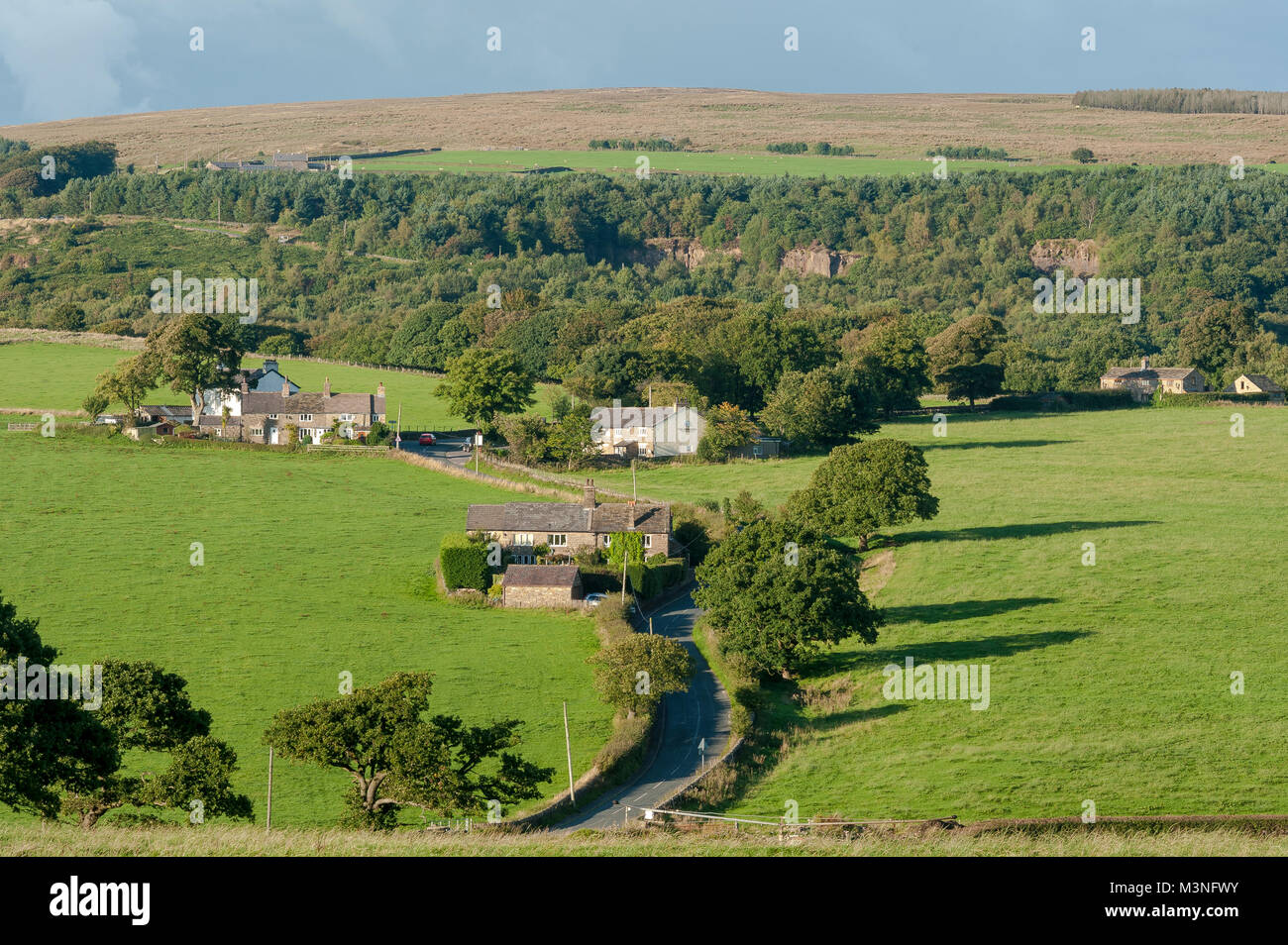 The view of the Lancashire countryside showing cottages at Dill Hall ...
