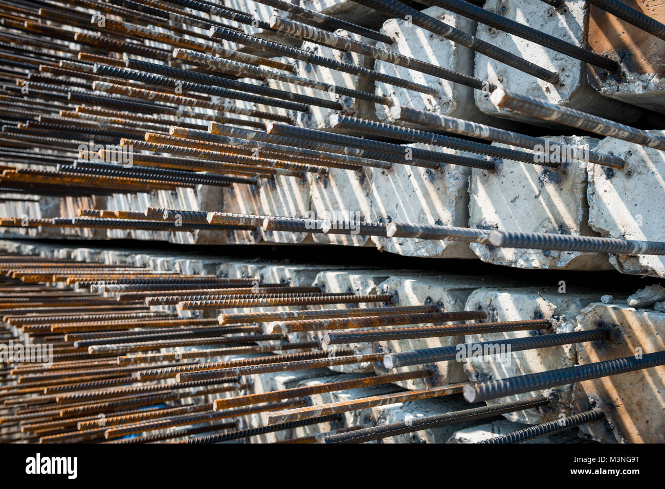 construction concrete stake with steel bar in storage Stock Photo - Alamy