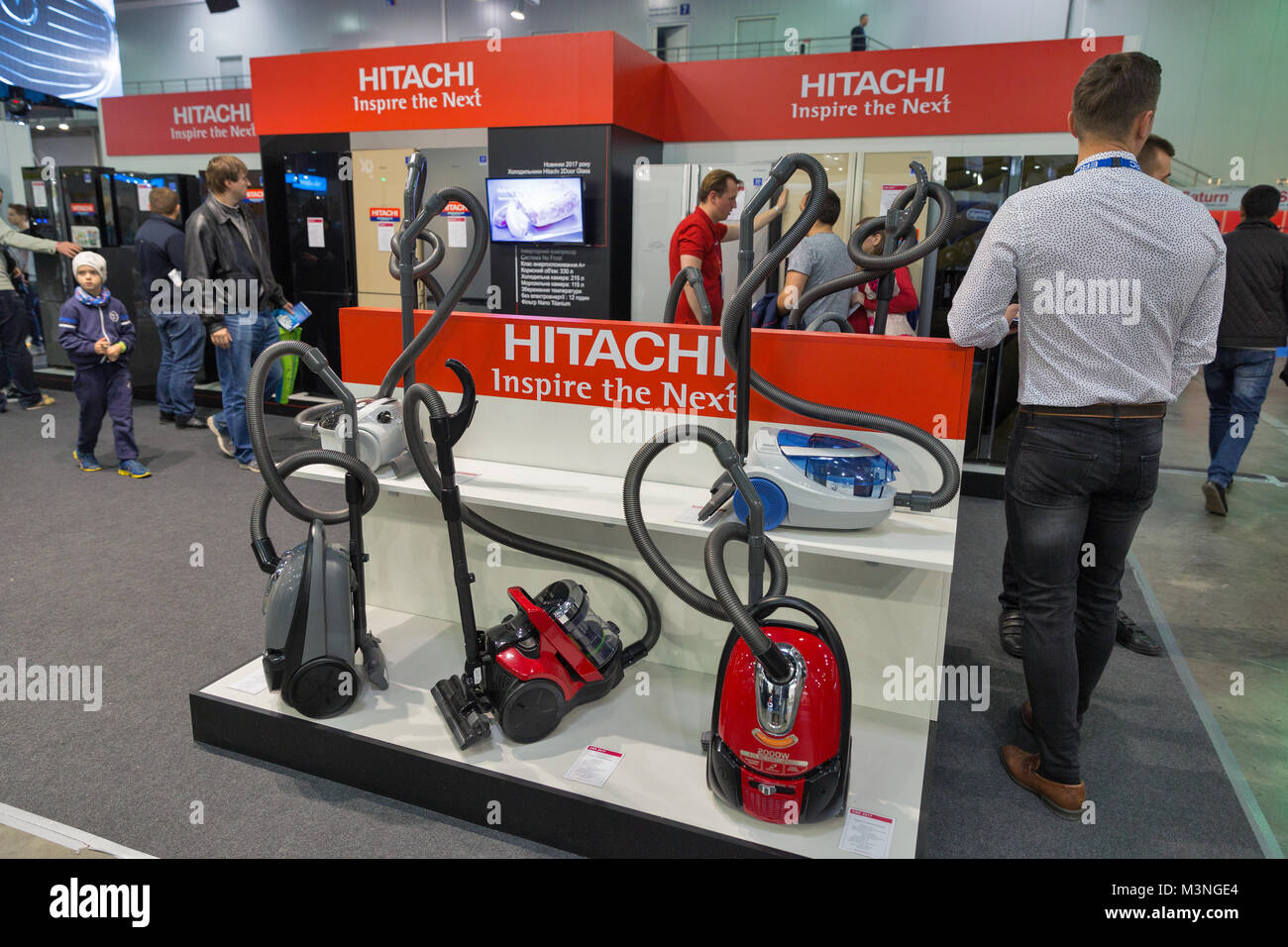 KIEV, UKRAINE - OCTOBER 07, 2017: People visit Hitachi, a Japanese ...