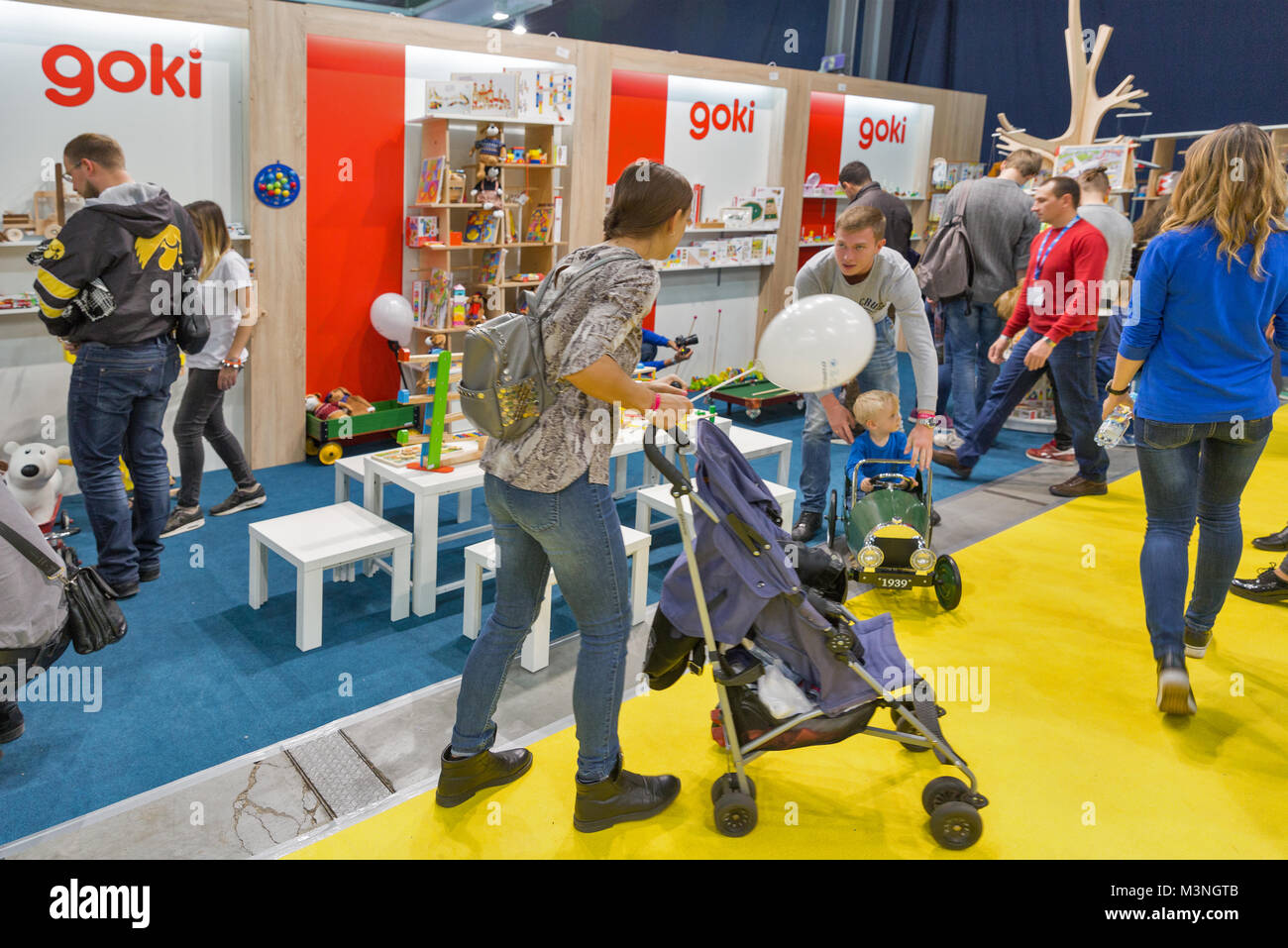 KIEV, UKRAINE - OCTOBER 07, 2017: People visit Goki, German brand of ...
