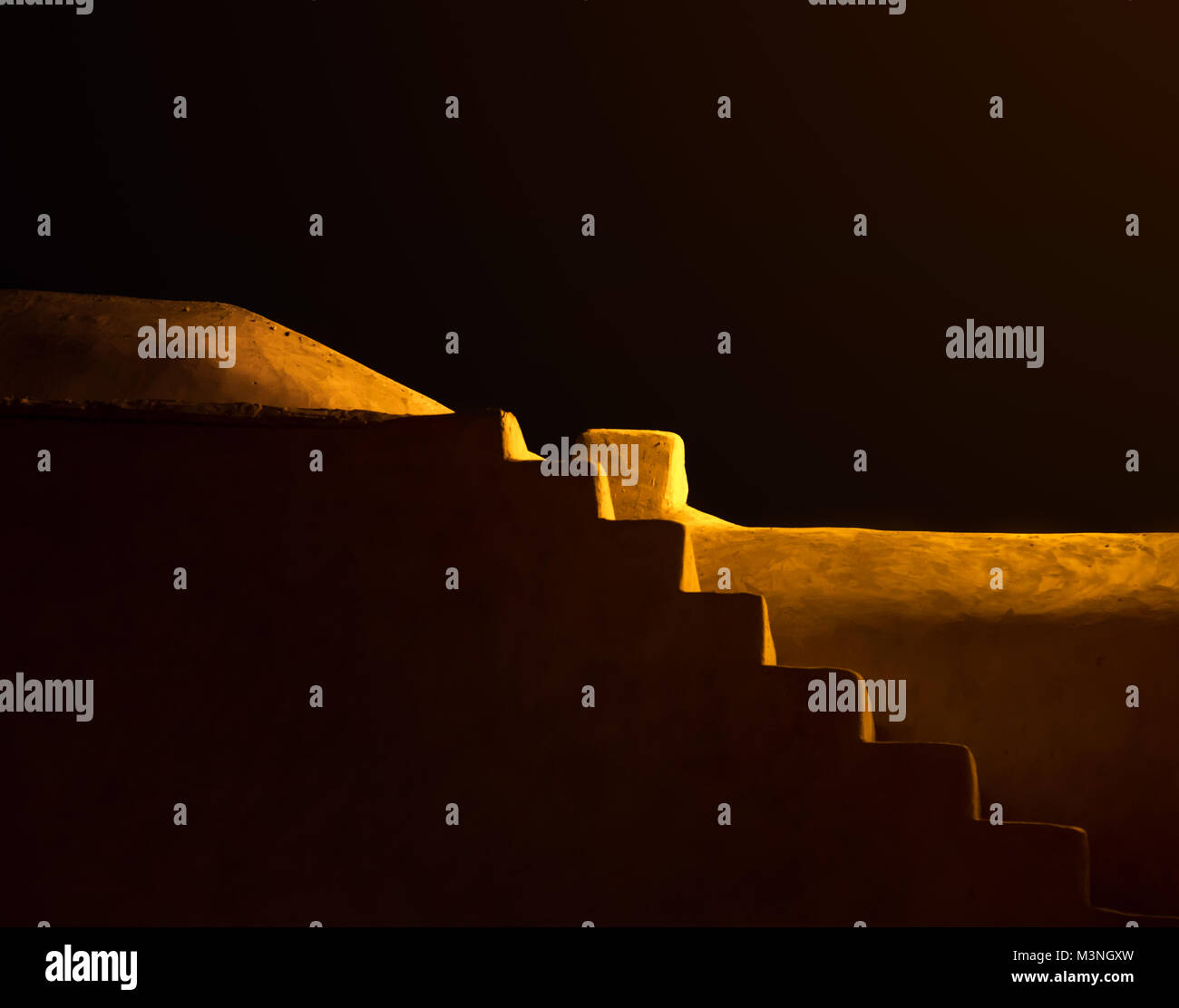 Stairs arab arabic yellow street light night in Morocco Stock Photo - Alamy