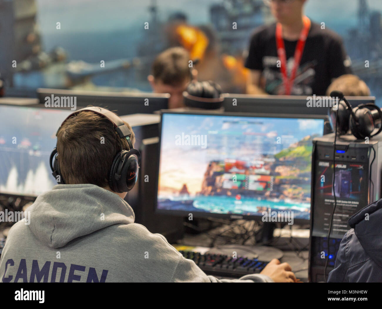KIEV, UKRAINE - OCTOBER 08, 2017: Unrecognized people visit Wargaming ...