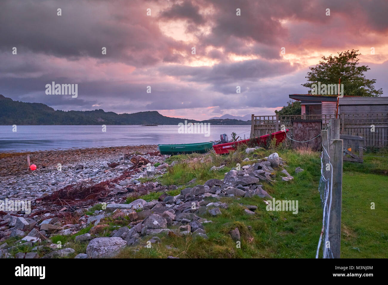 Grainy evening View looking west across Loch Carron towards Plockton ...