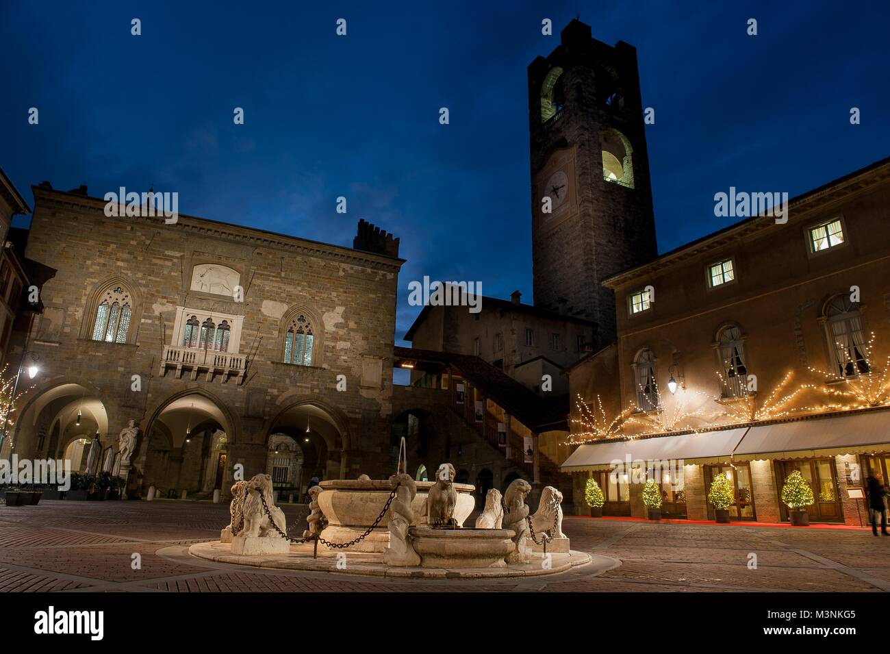 bergamo old square at sunset Stock Photo - Alamy