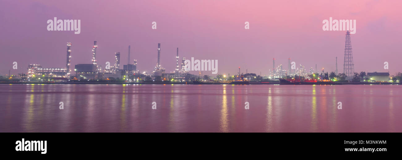 Panorama view of Big factory at the river in sunrise time Stock Photo ...