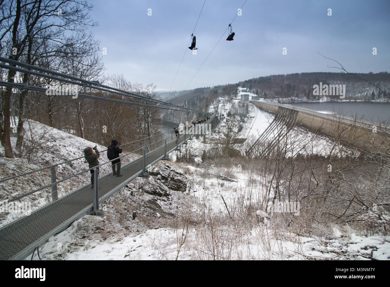Wendefurth, Germany - February 10,2018: The longest pedestrian rope ...