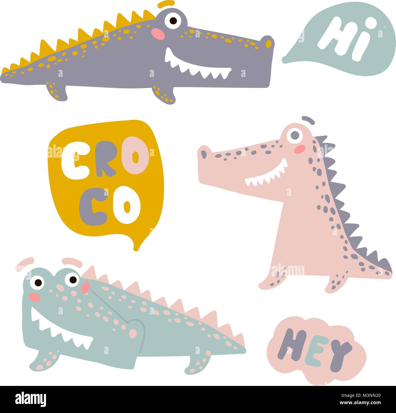 Set with happy fun crocodiles. Cartoon alligators Stock Vector Image ...