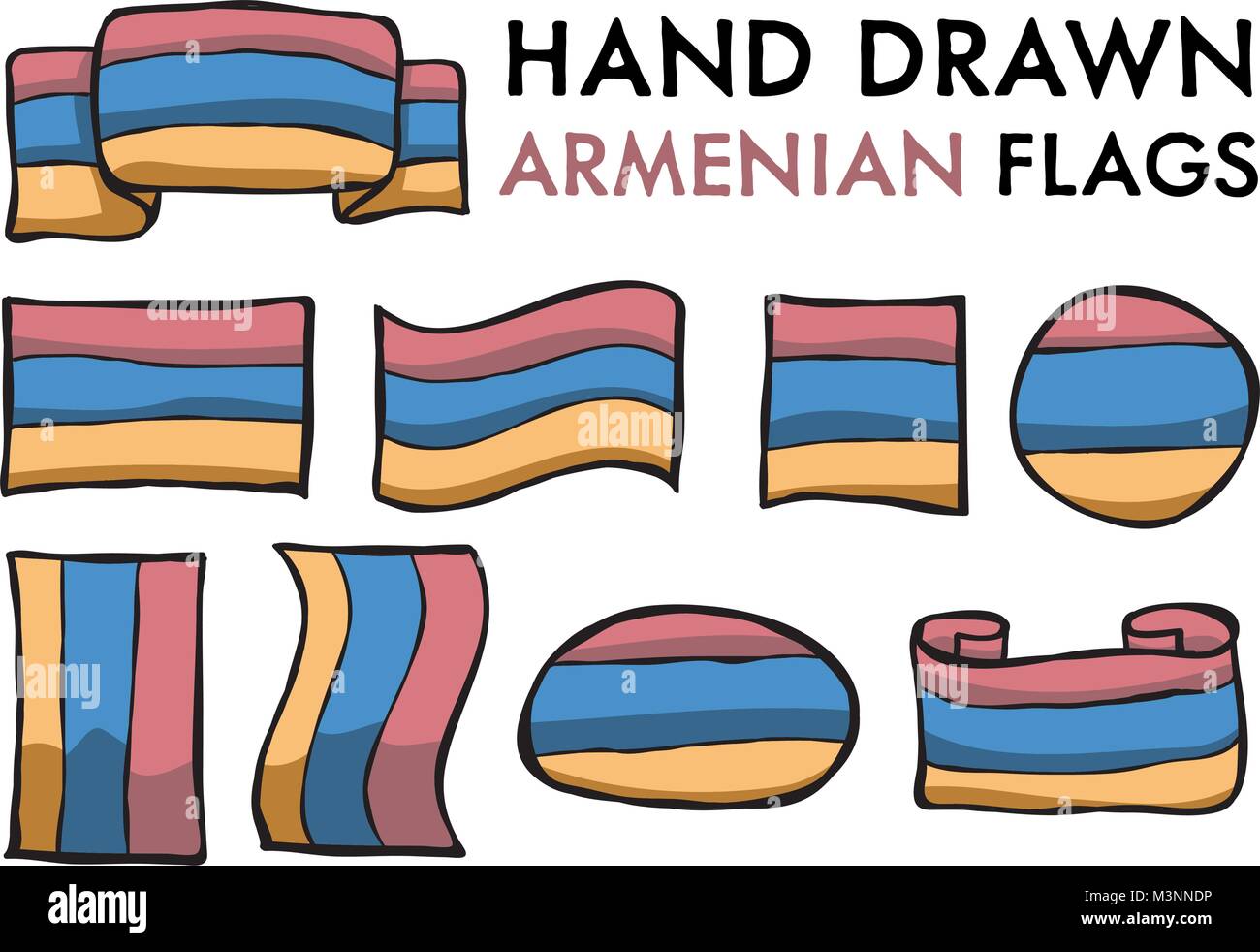 Set of Hand Drawn / Doodled National Flags. High-Quality Vector ...