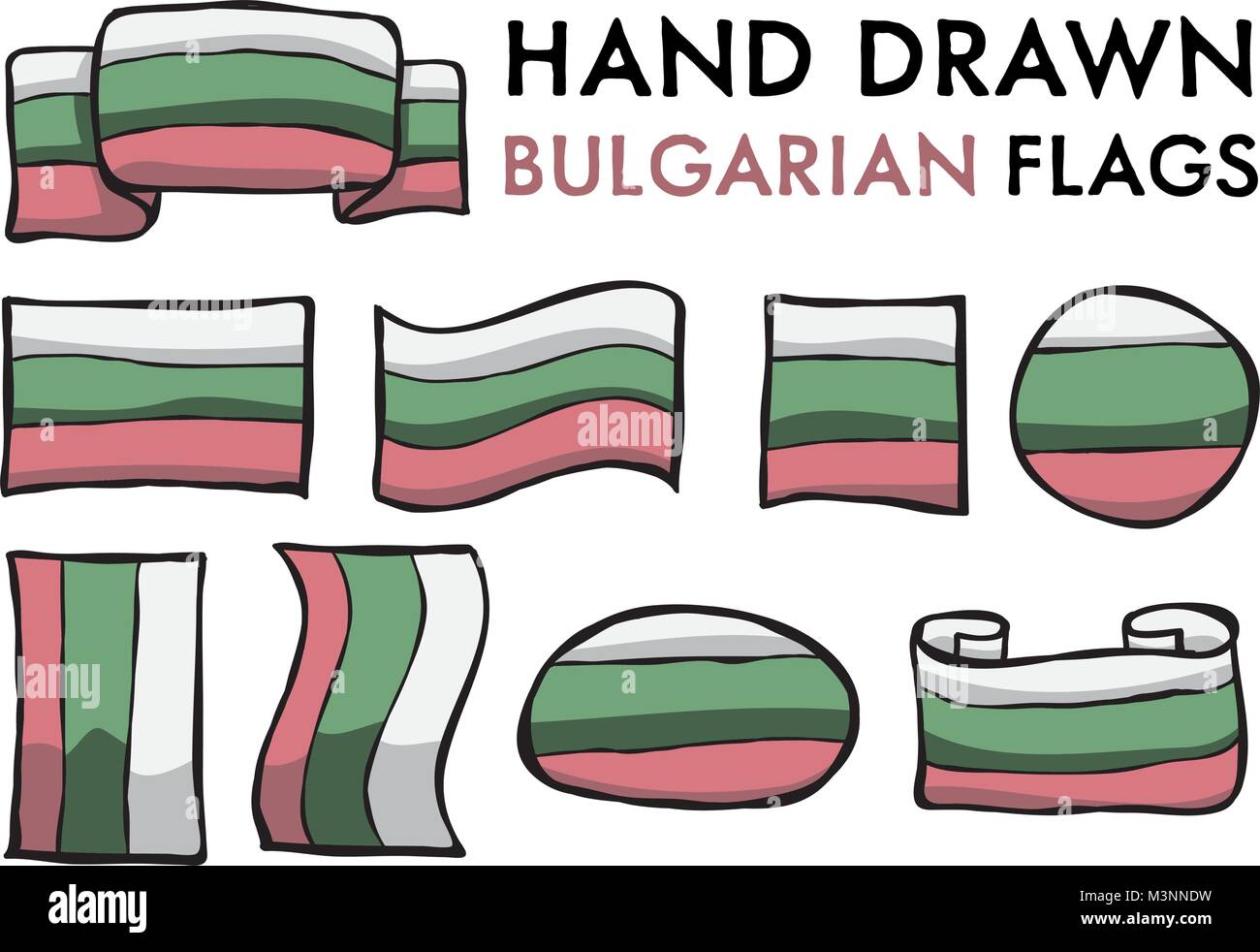Set of Hand Drawn / Doodled National Flags. High-Quality Vector ...