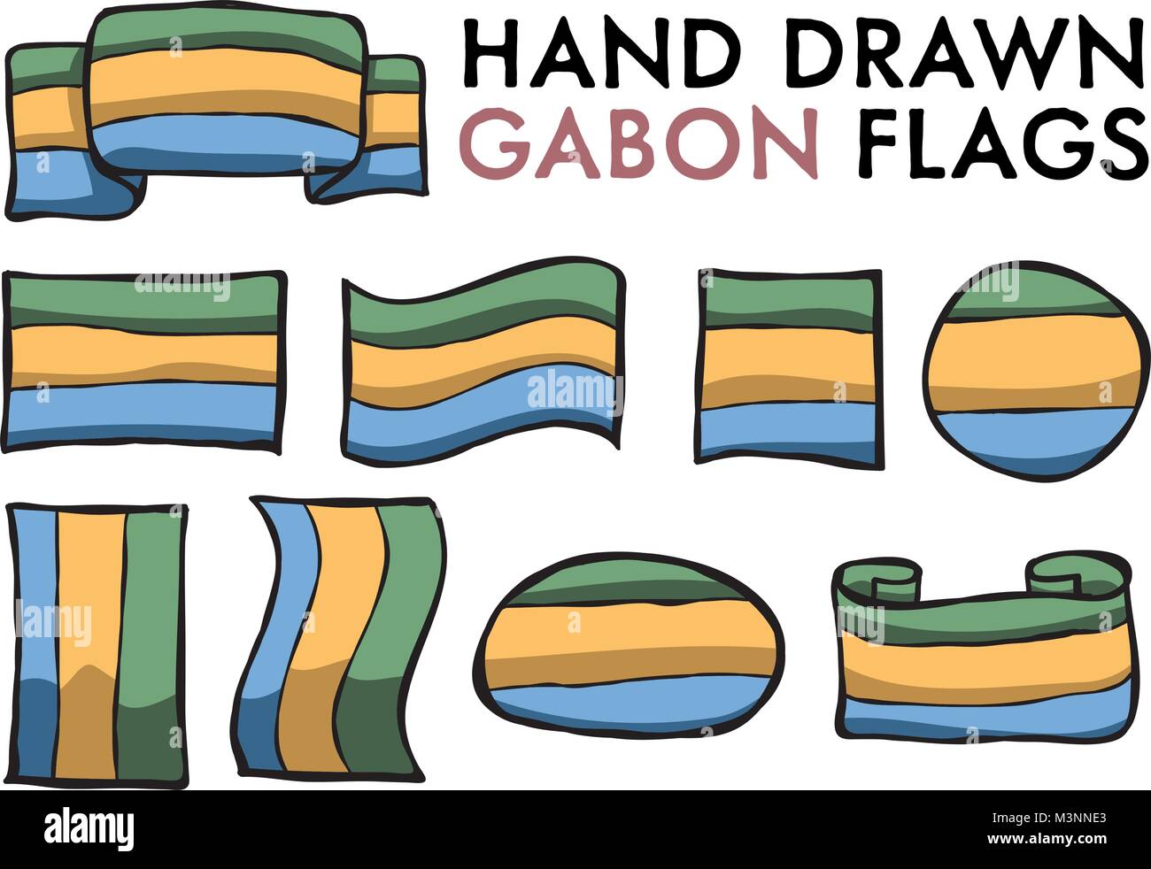 Set of Hand Drawn / Doodled National Flags. High-Quality Vector ...