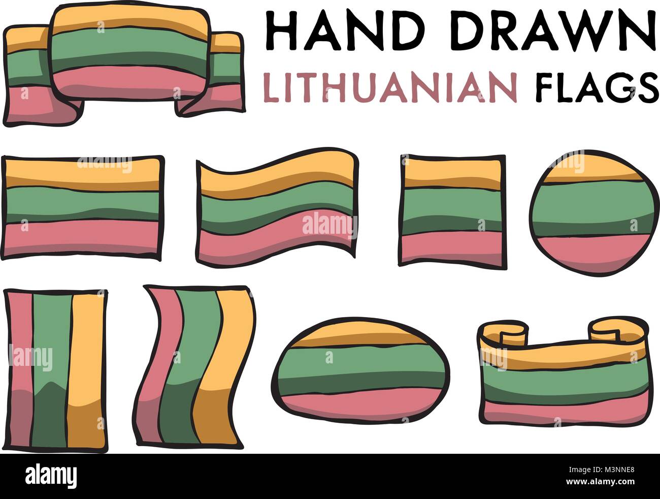 Set of Hand Drawn / Doodled National Flags. High-Quality Vector ...