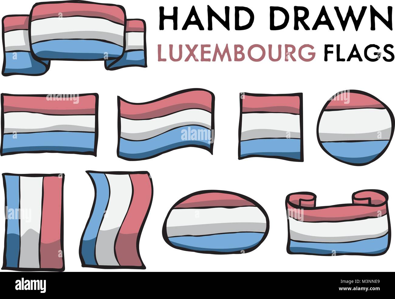 Set of Hand Drawn / Doodled National Flags. High-Quality Vector ...