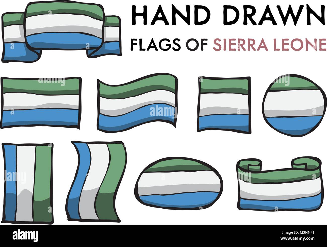 Set of Hand Drawn / Doodled National Flags. High-Quality Vector ...