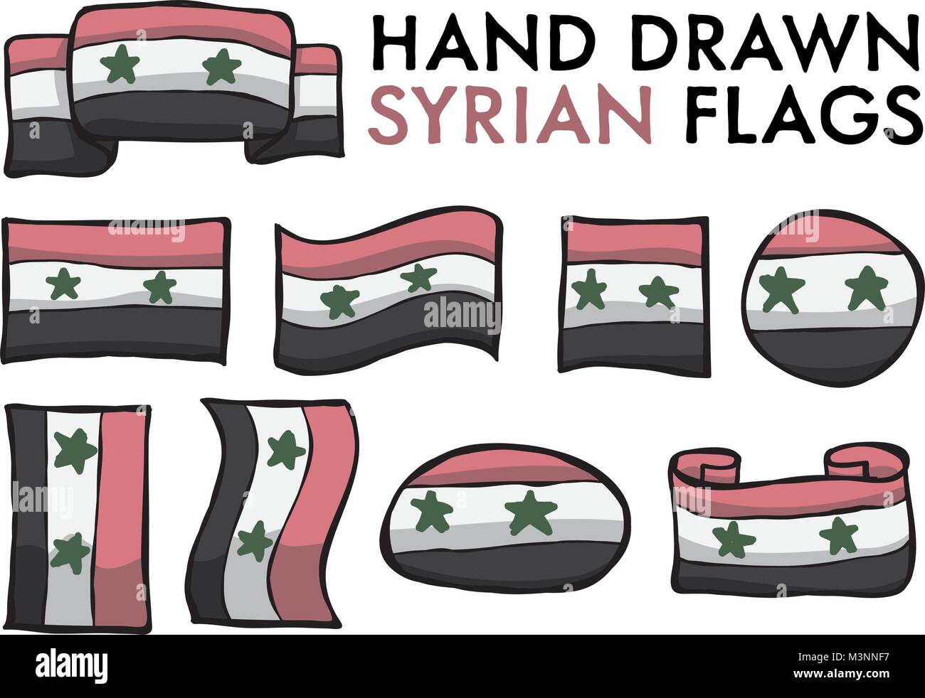 Set of Hand Drawn / Doodled National Flags. High-Quality Vector ...