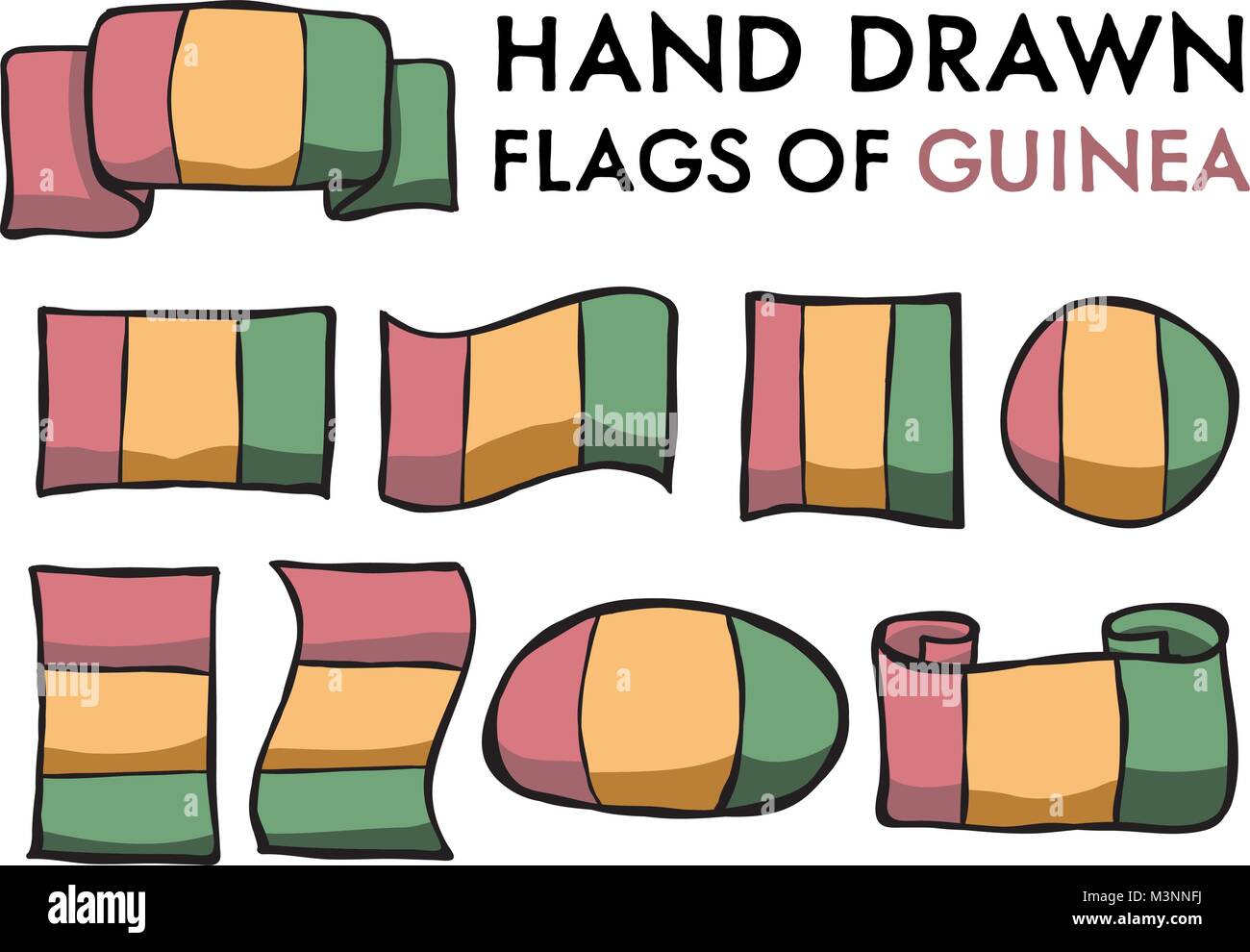 Set of Hand Drawn / Doodled National Flags. High-Quality Vector ...