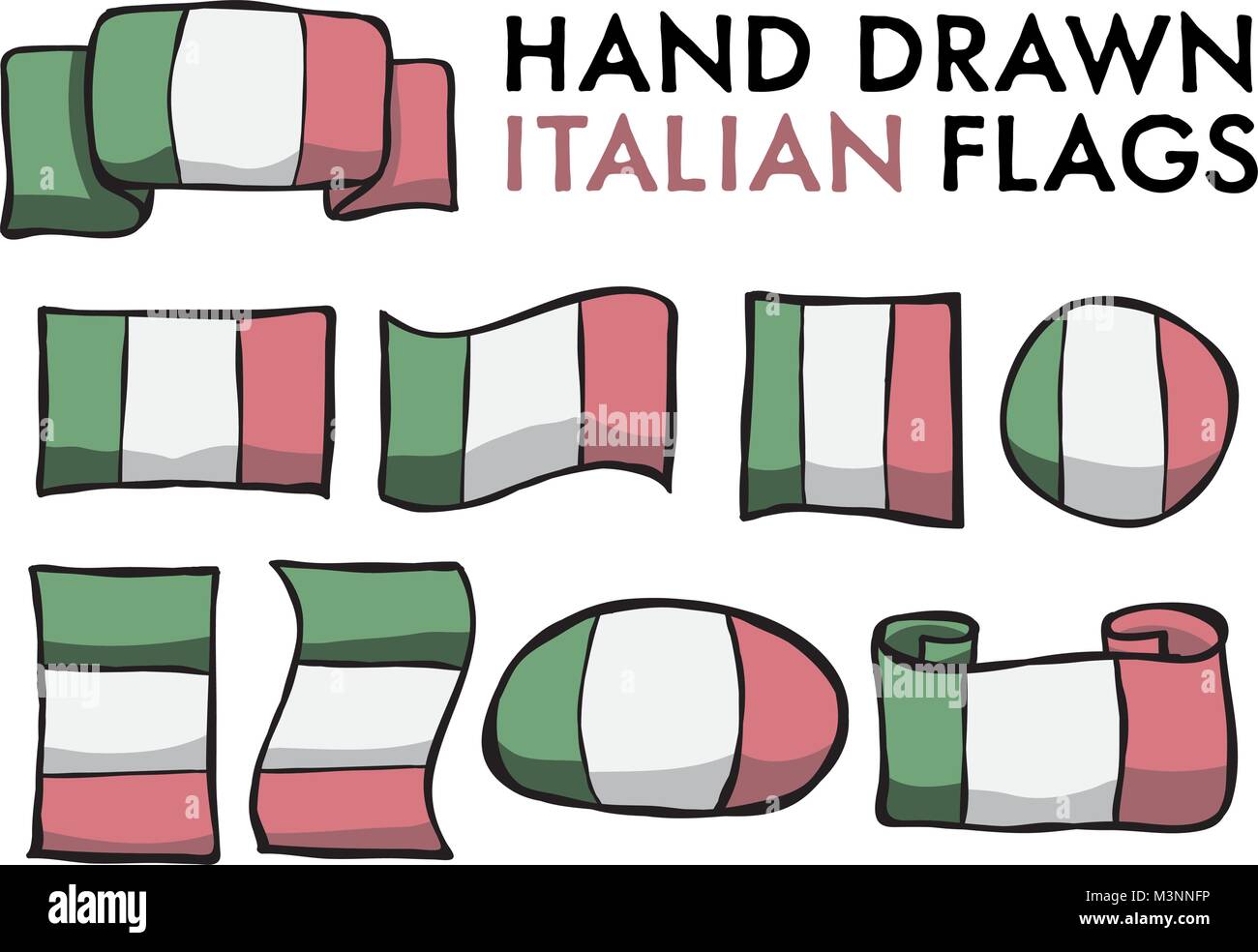 Set of Hand Drawn / Doodled National Flags. High-Quality Vector ...