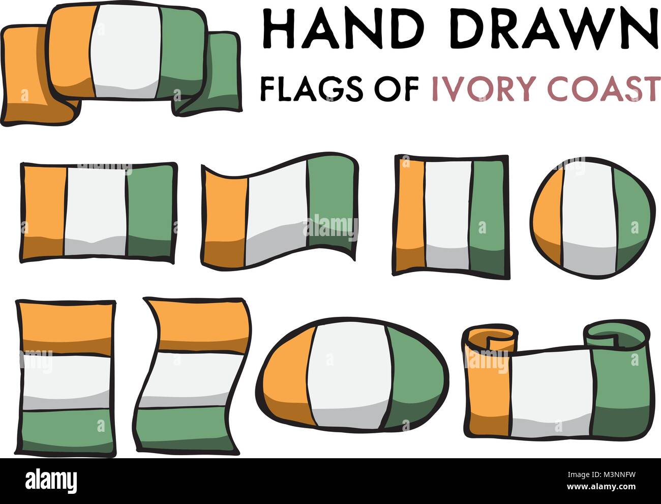 Set of Hand Drawn / Doodled National Flags. High-Quality Vector ...