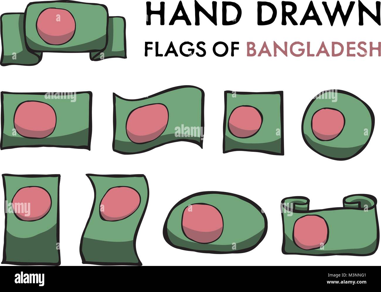 Set of Hand Drawn / Doodled National Flags. High-Quality Vector ...