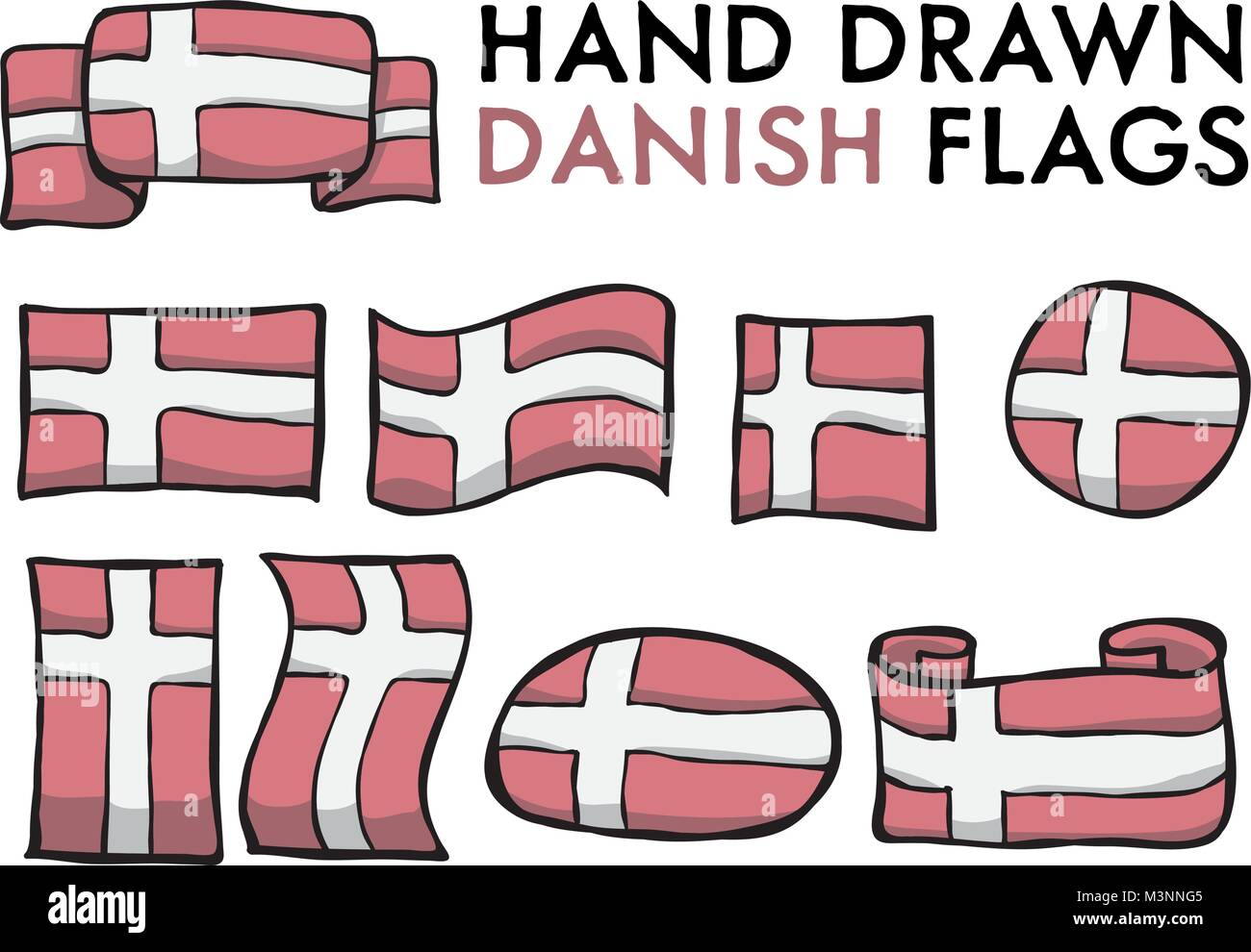 Set of Hand Drawn / Doodled National Flags. High-Quality Vector ...
