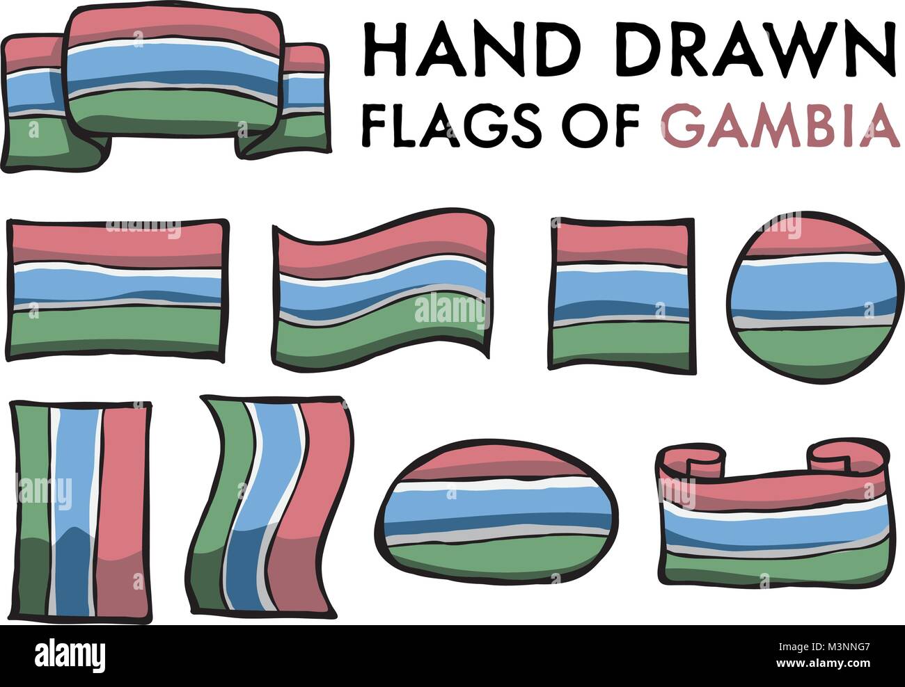 Set of Hand Drawn / Doodled National Flags. High-Quality Vector ...