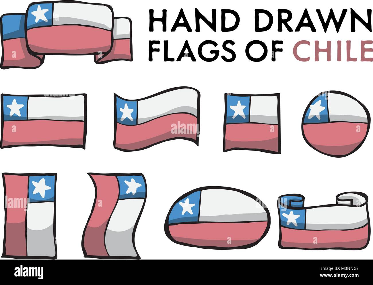 Set of Hand Drawn / Doodled National Flags. High-Quality Vector ...