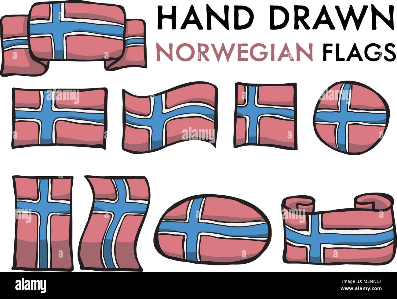 Set of Hand Drawn / Doodled National Flags. High-Quality Vector ...